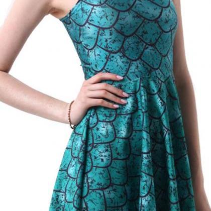Design 3052 - Green Dragon Scales Pleated Sleeveless Mini Dress on Luulla