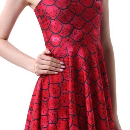 Design 3053 - Red Dragon Scale Sleeveless Above Knee Pleated Mini Dress ...