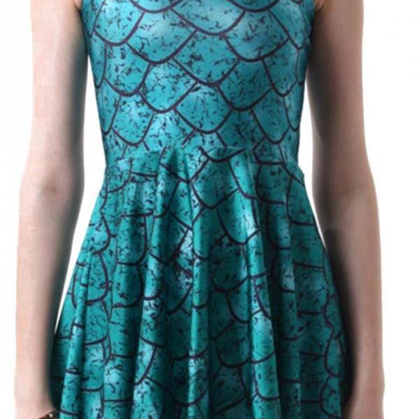 Design 3052 - Green Dragon Scales Pleated Sleeveless Mini Dress on Luulla