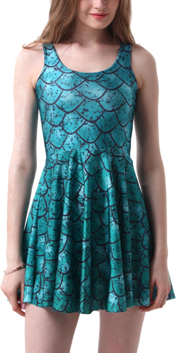 Design 3052 - Green Dragon Scales Pleated Sleeveless Mini Dress on Luulla